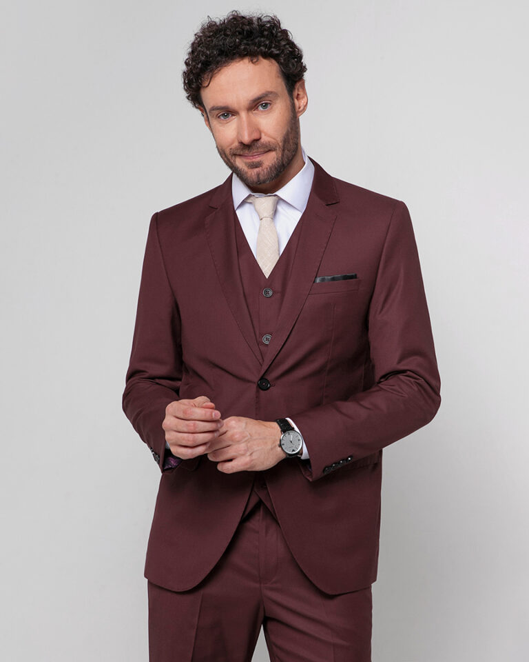 Terno Slim Fit Poliviscose Savile Vinho - Grotto Ferreira