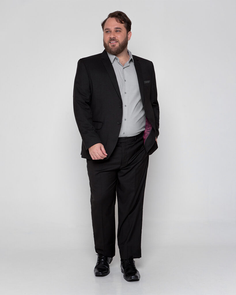 Terno Slim Fit Poliviscose Savile Preto - Plus Size - Grotto Ferreira