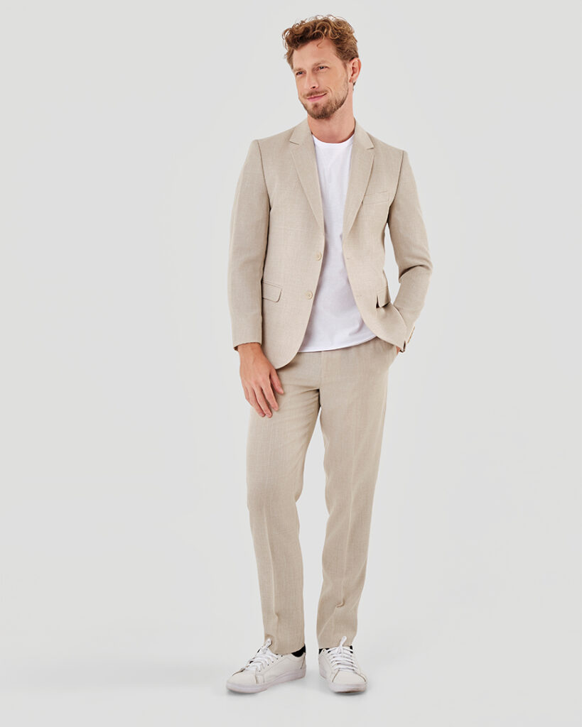 Terno Slim Fit Mescla Bege - Grotto Ferreira